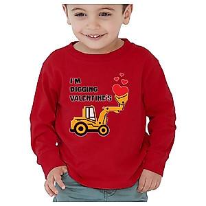 Tractor & Digger Toddler Boys Valentines Shirt Heart Dab Funny Valentine's Day Kids Long Sleeve T-Shirt for Toddlers 3T Red