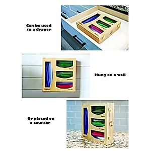 Ziplock Bag Organizer - Stylish Bamboo Zip Lock Storage Organization For Your Kitchen Drawers Cabinet Or Pantry - Wall Mount With Hinge Open Lid And Compression Clasps Great For A Gift