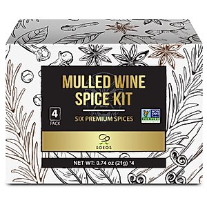 Soeos Mulled Wine Spice Kit, 2.96 oz (0.74 oz*4), Six Premium Spices, Mulled, Wine Spice Kit, Cooking Gadgets Holiday Gifts, Wine Gifts for Women, Christmas Gift Ideas