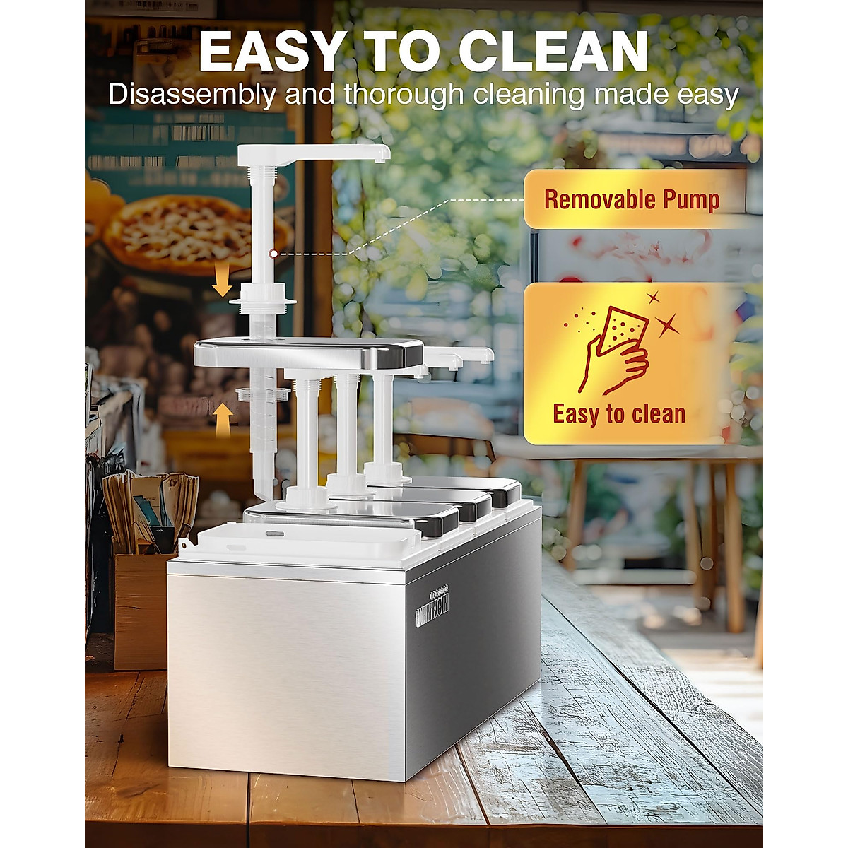 WantJoin Sauce Dispenser with 4 of 2.75 Quart/2.6 L Jars Stainless Steel Condiment Pump Station Commercial Ketchup Dispenser Pump Sauce Containers for Restaurant Salad Dressing Syrup Jam Salsa Sauce