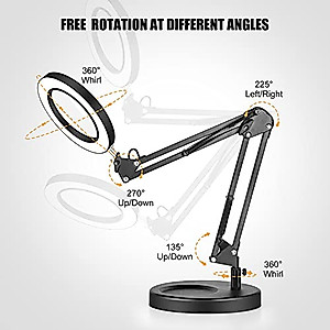 Magnifying Desk Lamp with Clamp, Toolour 2-in-1 3 Color Modes Lighted 5X Magnifying Glass with Light and Stand, 4.13'' Glass Lens, 72 PCS LED Lights for Hobbyists, Jewelers, Sewing, Close Work Craft