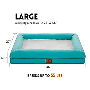 Yiruka Large Dog Bed - Mint Green Orthopedic, Waterproof with Removable Cover, 4-Sided Bolster, Washable
