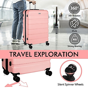 AnyZip Luggage PC ABS Hardside Lightweight Suitcase with 4 Universal Wheels TSA Lock Checked-Large 28 Inch Pink