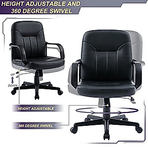 MFD LIVING Task Office Chair Mid- Back Computer Chair, Swivel Armrest Desk Chair PU Leather Tilt Executive Padded Home Office Chair (Black)