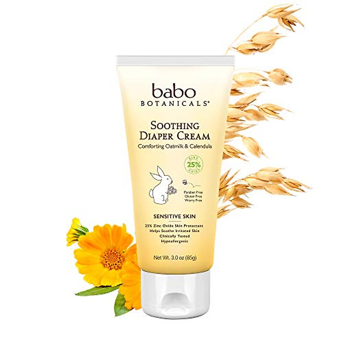 Babo Botanicals Soothing Baby Diaper Cream - with Non-Nano Zinc Oxide, Colloidal Oatmeal & Organic Calendula - Safe for Sensitive or Dry Skin - Vegan, Preservative & Mineral Oil Free - 3 oz
