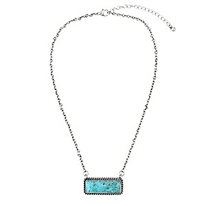 Elosee Turquoise Stone Bar Shape Pendant Chain Necklace 18 Inch (Turquoise)