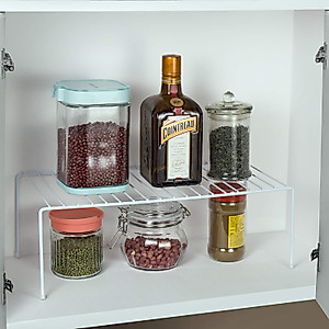 Lonian Kitchen Cupboard Organiser, Home and Kitchen Storage Shelf Wire Rack Made of Metal for Kitchen Cabinets, Counter-Tops, Pantries, Food and Utensils - White (Pack of 2)