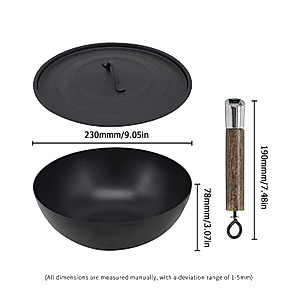 Non-Stick Cast Iron Wok Small Wok Pan with Iron Lid Wodden Handle Suitable for All Stoves, 9" Mini Wok
