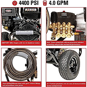 SIMPSON Cleaning PS60843 PowerShot 4400 PSI Gas Pressure Washer, 4.0 GPM, CRX 420cc Engine, Includes Spray Gun and Extension Wand, 5 QC Nozzle Tips, 3/8-inch x 50-foot Monster Hose