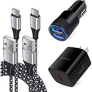 C Charger Fast Charging for Moto G Stylus/G Power/G Play 2021/E 2020/One 5G Ace/G10/G30/G60S/G100/G Fast/G 5G Plus/G9 Power/G8 Play/G7 Plus, 38W QC 3.0 Rapid Car Adapter Wall Charger+2X C Cable