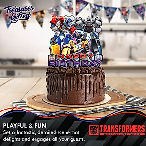 Treasures Gifted Officially Licensed Transformers Cake Decorations Set - (24) Transformers Cupcake Toppers & Wrappers - (1) Transformers Cake Topper - Transformers Birthday Party Supplies