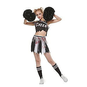 EraSpooky Zombie Cheerleader Costume Women Halloween Bloody Dress