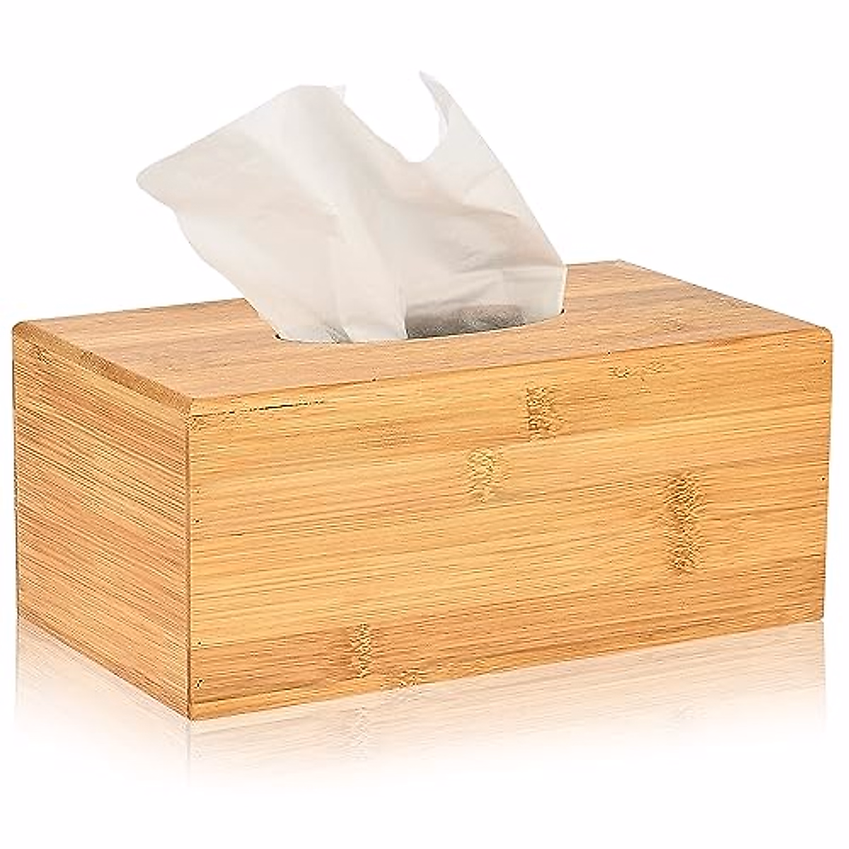 Alpine Industries Wooden Bamboo Rectangular Tissue Box Cover - Eco Friendly Pull Holder/Dispenser - Decorative Organizer for Bathroom, Office Desk & Car (Bamboo)