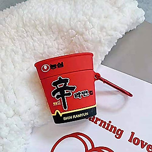 XYFS Compatible with Airpods 1/2 Case Cover, 3D Cute Cartoon Funny Fun, Silicone Air pods Stylish Chic Character Skin Keychain Kits,Stylish Girl Child Teen boy Airpods case (Ramen Cup)