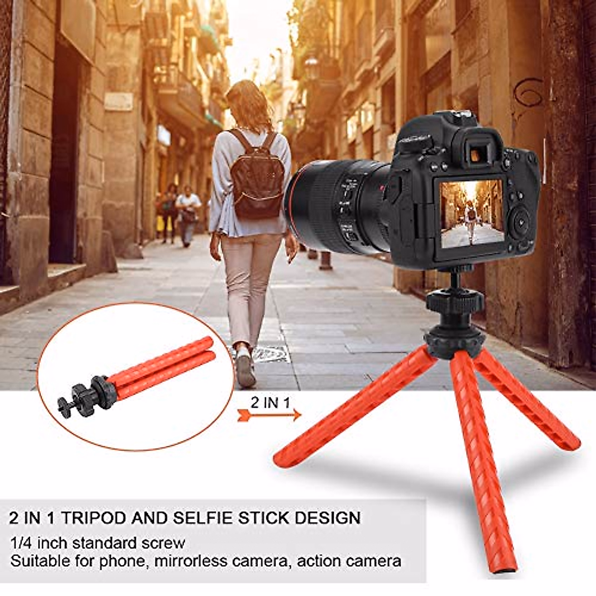 Foldable Tripod, Action Camera Tripod, Portable for Small Size Action Cameras for Mobile Phone Mirrorless Camera Outdoor(red)