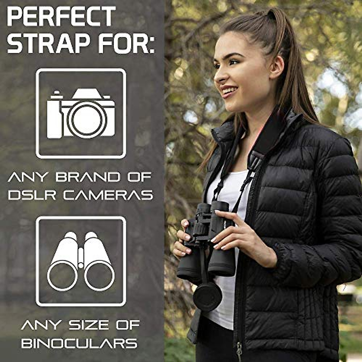 BlueCabi Neoprene Neck Shoulder Strap for Cameras and Binoculars - Comfortable Adjustable Fit for Men and Women with Anti Slip Material - Lightweight Design for Binocular Telescopes, and Rangefinders