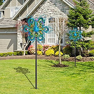 DREAMSOUL Peacock Wind Spinner 60" Double Wind Sculpture Spinner Outdoor Metal Stake Yard Spinners Garden Decorative Kinetic Wind Catcher Windmills for Patio Yard Lawn Garden Decor