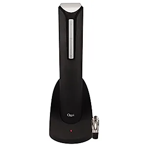 Ozeri Pro Electric Bottle Opener with Wine Pourer, Stopper, Foil Cutter, and Elegant Recharging Stand, Black