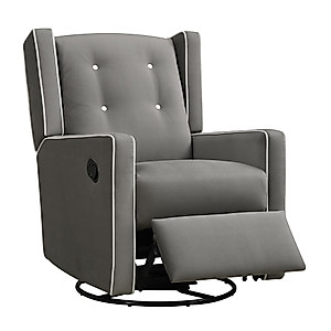 Baby Relax Mikayla 4-in-1 Swivel Glider Rocker Recliner Chair, Gray Microfiber