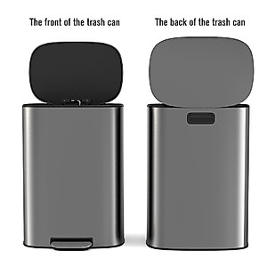 Ufurpie 13 Gallon Trash Can Metal Foot Pedal Stainless Steel Kitchen Trash Can with Lid Quiet Soft Close, Large Garbage Can with 30 Garbage Bags for Office, Living Room, Bathroom, Home & Commercial
