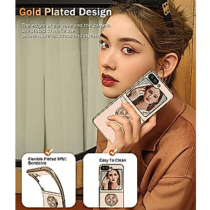 Jasmeas for Galaxy Z Flip 5 Case for Women Girl, Luxury Soft Back Cover with Ring Holder Plating Rose Gold Edge 360° Kickstand Slim Flexible Phone Case for Samsung Galaxy Z Flip5 (2023), Pink