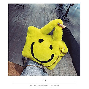 lovetoyou Women Faux Fur Clutch Handbag Tote Bag Shoulder Bag Crossbody Bag with Detachable Chain (Yellow)