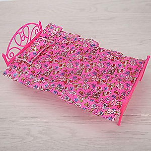 Fockety Safe Interesting Delicate Mini Dollhouse Bed, Dolls House Bed, Bedroom Furniture for Children Great Gift Girls Kids