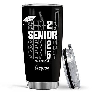 Graduation Tumbler Senior Class of 2025 Personalized Gifts for College & High School Students - Custom Graduation Cups (Black)