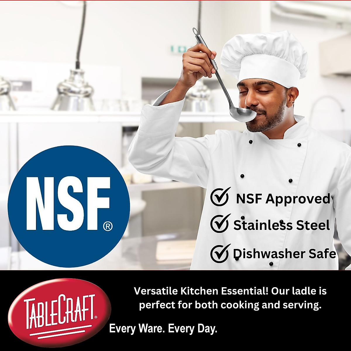 TableCraft 11631 Holden Collection Ladle, 1 oz., Small, with spout, 11.75" x 3.5" x 2", Hollow Handle, Stainless Steel (18-0)