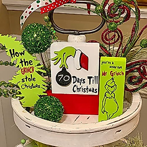 Grinch Tiered Tray Decor,Farmhouse Tiered Tray Decor, Christmas Tiered Tray Decoration,Green Christmas Tree Grinch Wooden Signs Decorations