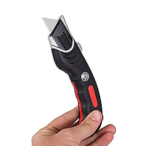 Internet's Best Ergonomic Utility Knife - Set of 2 - Retractable Razor Knife Set - Box Cutter Locking Razor Knife - Storage Pouch Extra Blade Refills - Quick Blade Change - Black