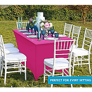 Utopia Kitchen Spandex Tablecloth 2 Pack [6FT, Fuchsia] Tight, Fitted, Washable and Wrinkle Resistant Stretch Rectangular Patio Table Cover for Event, Wedding, Banquet & Parties [72Lx30Wx30H Inch]