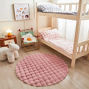 Pink Round Rabbit Plush Rug for Bedroom Living Room Sofa,4'X4' Faux Fur Fluffy Shaggy Circle Rug for Kids Teen Girls Room,Furry Carpet Circular Rug for Nursery Baby Room