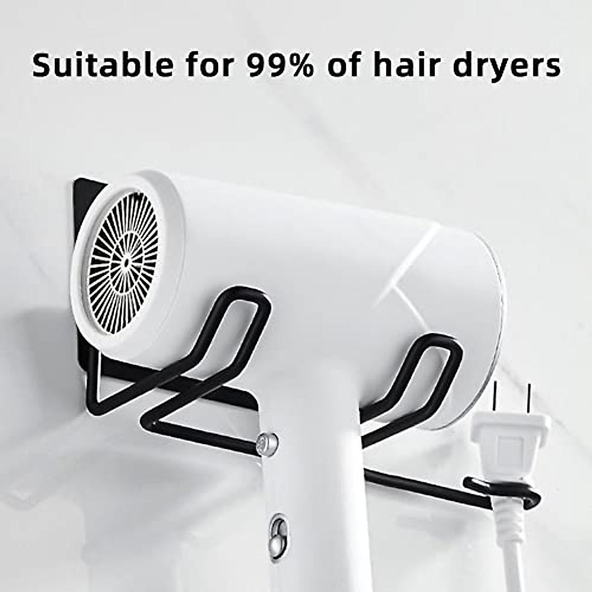 Valink Hair Dryer Holder, Wall Mount Self Adhesive Waterproof blowed Dryer Rack Storage Organizer Hanger,Adhesive Stainless Steel Bathroom Organizer d Double Hook Section