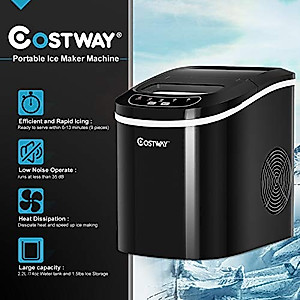 COSTWAY Countertop Ice Maker, 26LBS/24H Portable and Compact Ice Maker Machine, Ice Cubes Ready in 6 Mins, Electric High Efficiency Small Ice Maker with Ice Scoop for Home Kitchen Office, Black