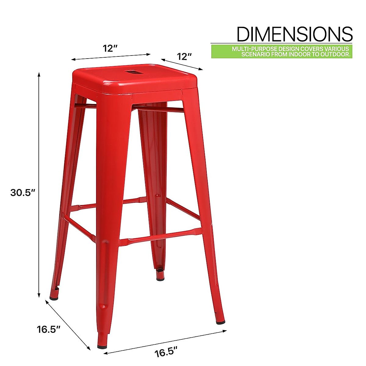 Magshion 30 Inch Barstools 4 Pack Counter Height Metal Bar Stools, Industrial Style Stackable Bartool Backless for Home Bar Counter Balcony Patio Dining Room, Red