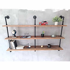 HDDFER Floating Shelves for Wall Bookshelf Industrial Pipe Shelving Shelves Natural Wood Planks 60 inch Rustic Wall Shelves Hanging Bookshelves Farmhouse Kitchen Shelving