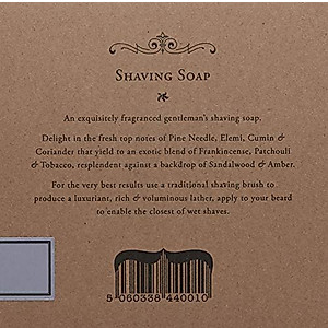 Captain Fawcett's Handcrafted Luxurious shaving soap with wooden bowl ((110g/3.88oz))- With fresh top notes of Pine Needle, Sandalwood & Amber, Elemi, | great for personal and professional use