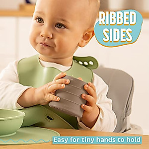 Upward Baby Silicone Cups 2 pc Set - Transition Baby Open Cup from bottle + Easy Grip Toddler cups spill proof for 1 year old + Montessori silicone cup Baby Led Weaning Supplies Dishwasher Safe(Green)