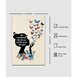 Picofyou She Remembered Who was and The Game Changed - Positive Quotes Wall Art Decor Print Inspirational, Motivational Gifts for Women, Teen Girls, Home, Office 16x24 Unframed, Brown