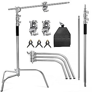 C Stand with Boom Arm-Photography Light Stand - Max Height 10.5ft/320cm, with 4.2ft/128cm Holding Arm ,Photography Stainless Steel Heavy Duty Stand Silver (CXJH01)
