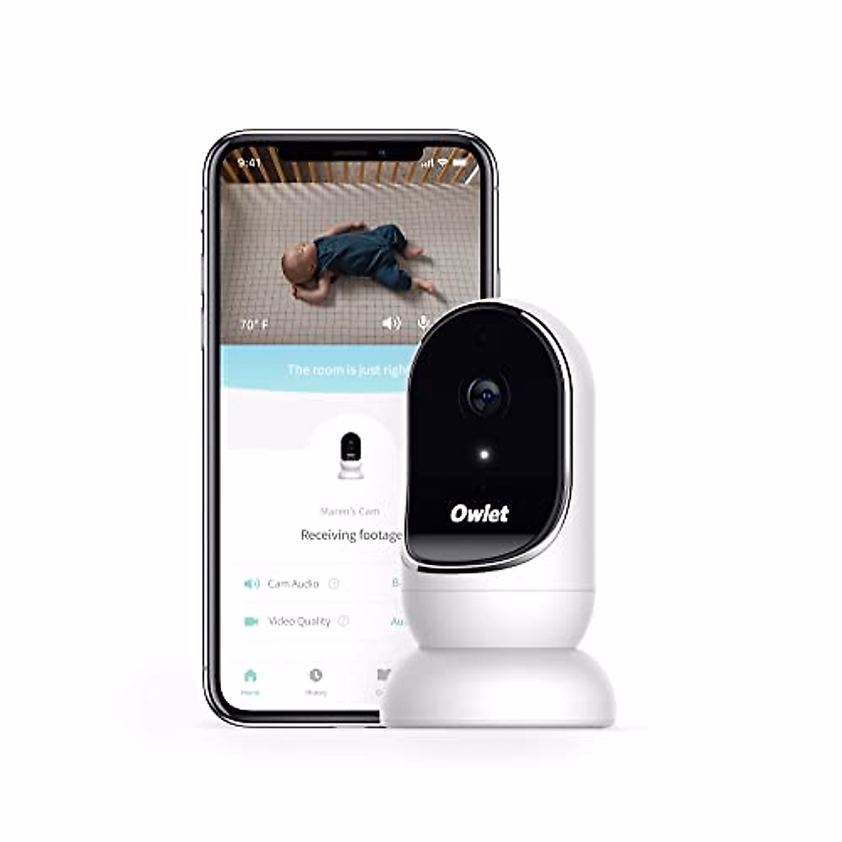 Owlet Cam Smart Baby Monitor - HD Video Monitor with Camera, Wide Angle Lens, Audio and Background Sound, Encrypted WiFi, Motion and Sound Notifications, Humidity, Room Temp, Night Vision, 2-Way Talk