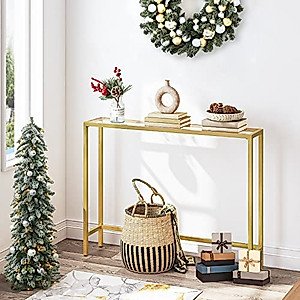 HOOBRO 39.4" Console Table, Tempered Glass Sofa Table, Modern Entryway Table, Metal Frame, for Entrance, Living Room, Hallway Bedroom, Gold GD01XG01
