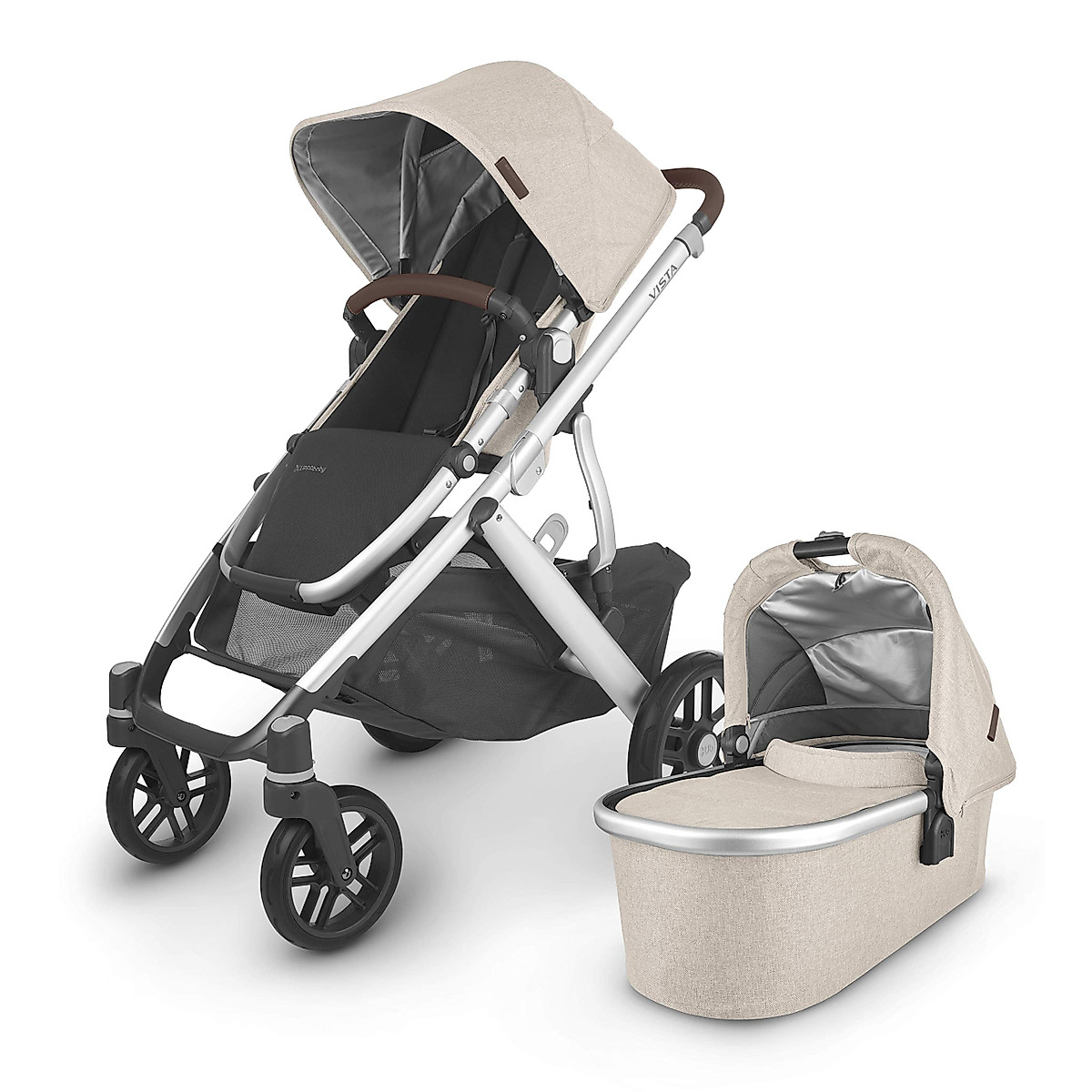 Vista V2 Stroller- Declan (Oat Melange/Silver/Chestnut Leather) + MESA V2 Infant Car Seat - Jake (Charcoal)