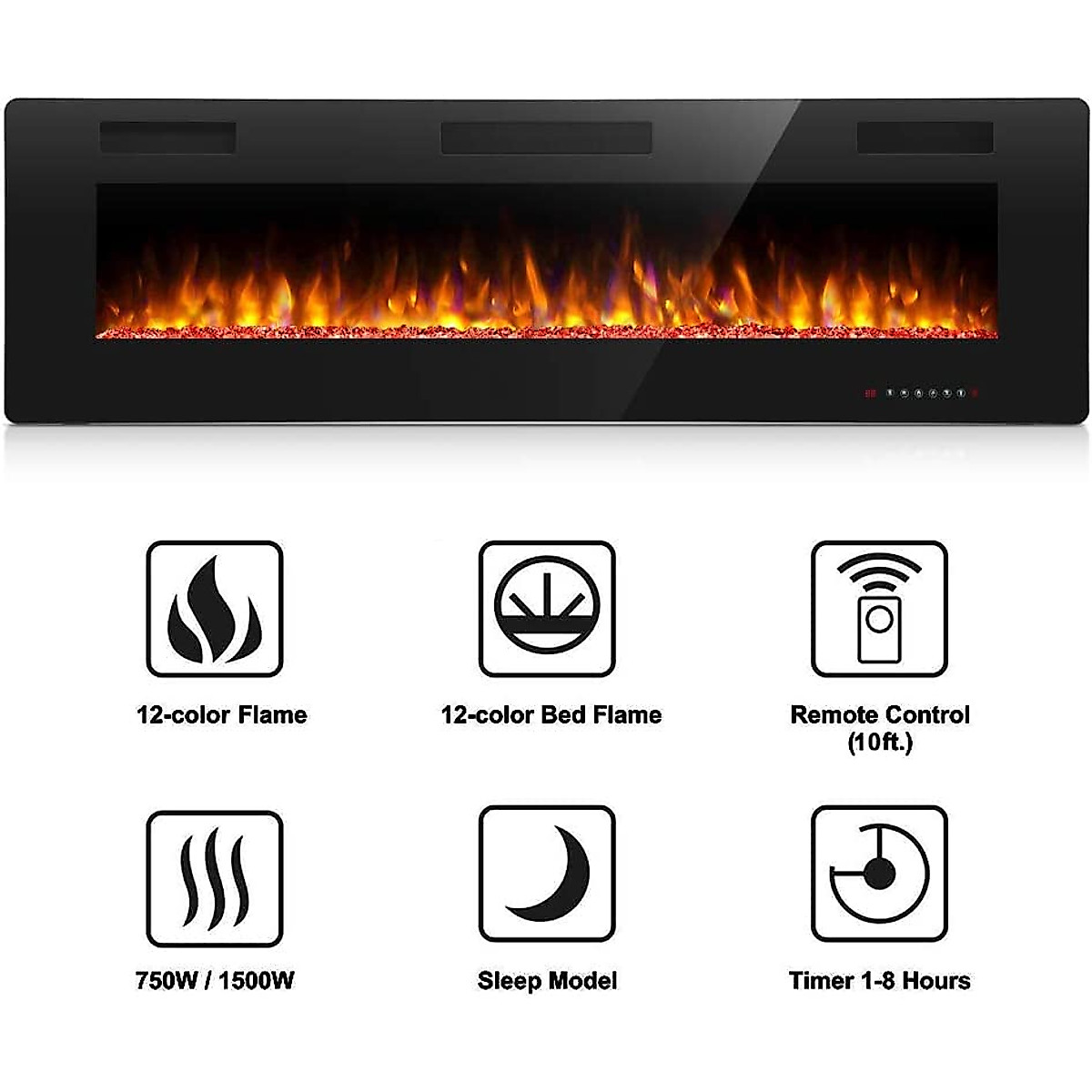 Antarctic Star 36 Inch Electric Fireplace in-Wall Recessed and Wall Mounted, Fireplace Heater and Linear Fireplace with Multicolor Flame, Timer, 750/1500W Control by Touch Panel & Remote