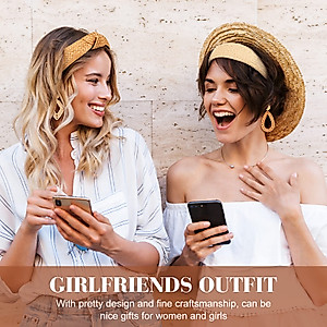 8 Pieces Knotted Rattan Headband Earrings for Women Wide Straw Boho Headbands Twist Knot Hair Accessories Lightweight Geometric Jewelry Beach Tassel Woven Braid Drop Dangle Earrings (Elegant Style)