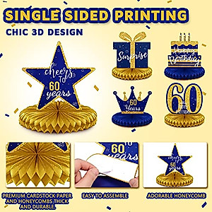 8 Pieces Gold and Blue 60th Birthday Table Centerpieces, 60th Birthday Honeycomb Table Centerpieces, 60th Birthday Table Decorations Birthday Party Supplies for 60th Table Birthday Decorations