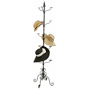 Displays2go Wrought Iron Hat and Coat Rack, Rotates, Total of 31 Hooks, Multi-Tiered, Black, 73" H x 20" W x 20" D