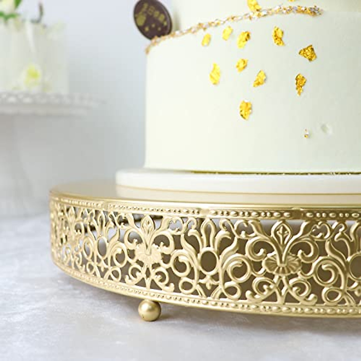 Efavormart 16" Round Lace Gold Metal Wedding Cake Stand, Dessert Display Stand Glossy Metallic Finish for Dessert Cupcake Pastry Candy Display Plate Event, Birthday Party