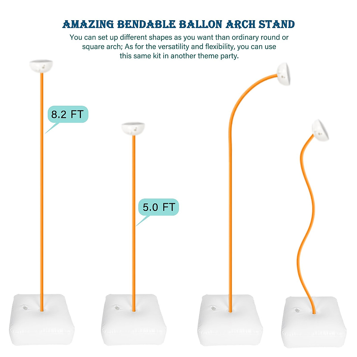 Bazen 8.2ft & 5ft Balloon Arch Kit Glod Free Bending Shape Deformation Balloon Column Stand Half Arch Balloon Stand with Base Balloon Arch Frame for Wedding Baby Shower Birthday Decoration